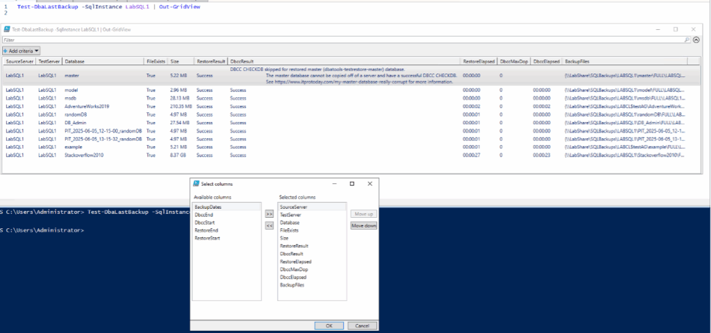 How To Automatically Validate Sql Server Backups With Test Dbalastbackup Dbatools Sql Server